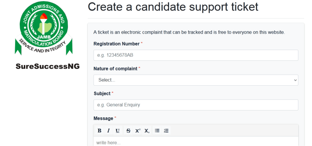 JAMB Support Ticket Portal: Resolve All JAMB Complaint