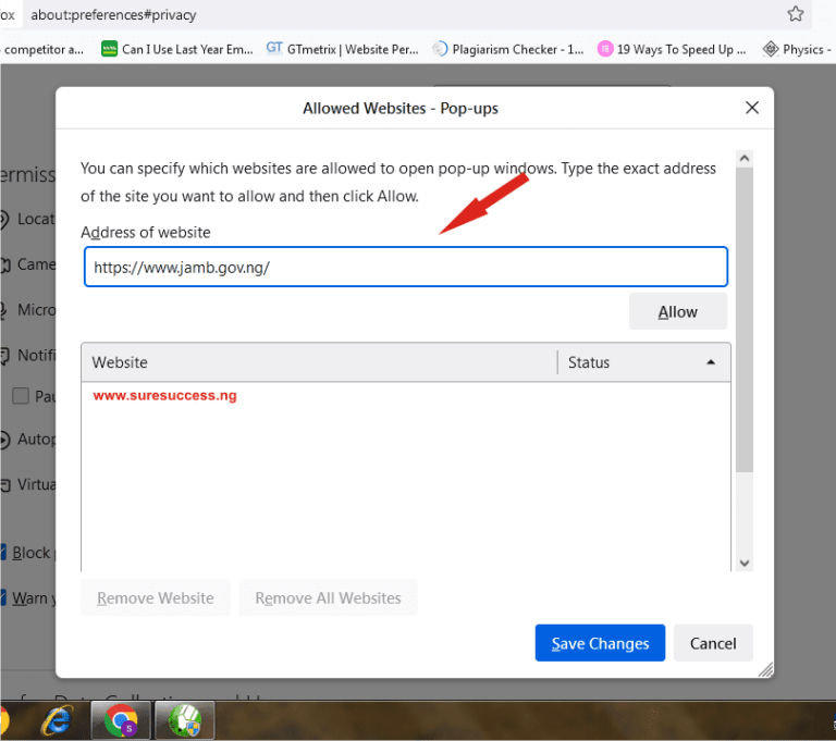 How to Allow Popup for JAMB Site in 2024 | SureSuccess.Ng