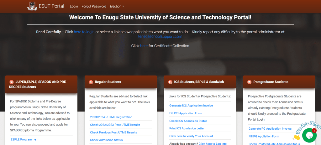 ESUT Portal Login for Result, Admission, School Fees & More